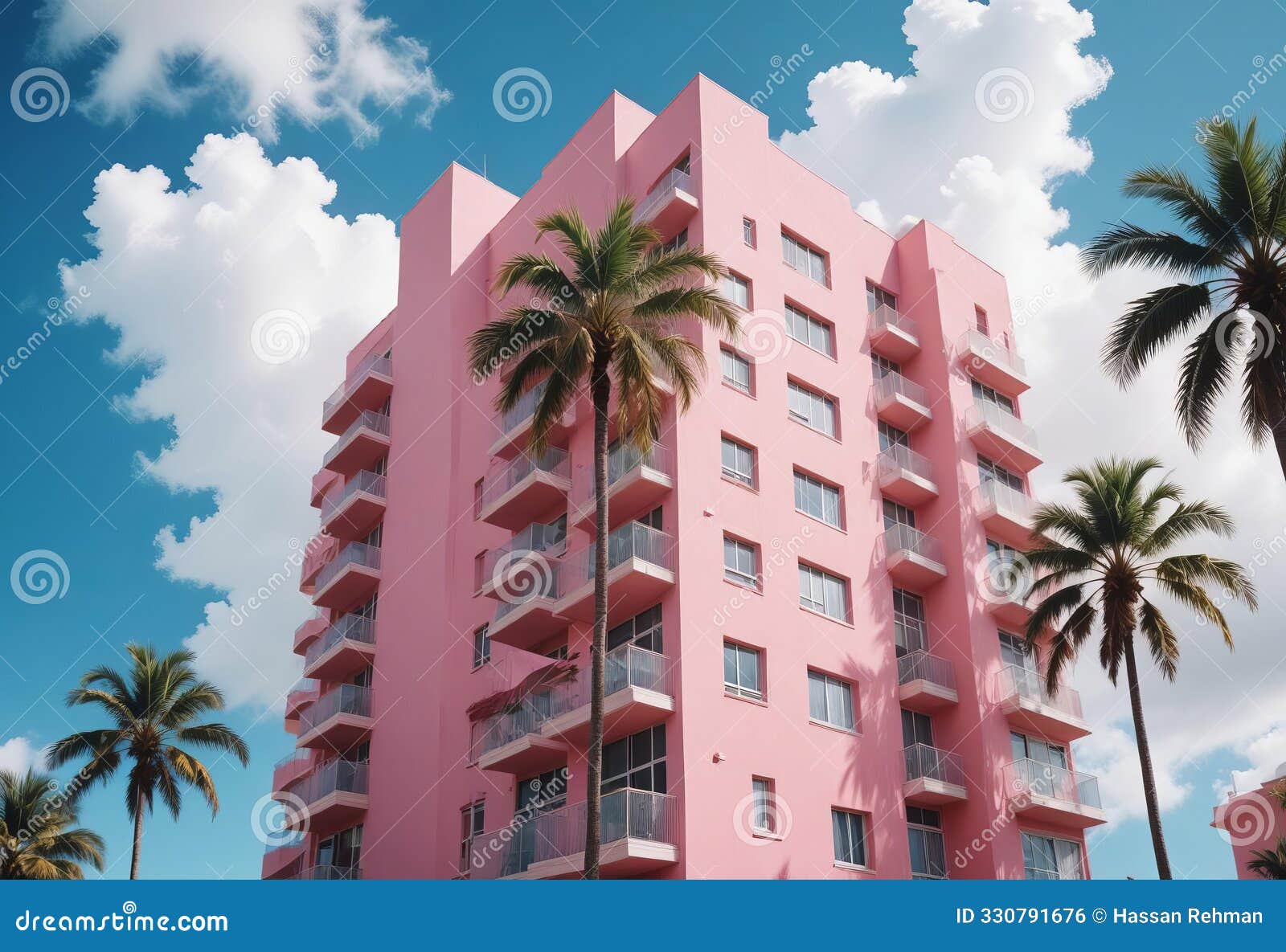 A Tall, Modern High-rise Building with a Pink Exterior Stock ...