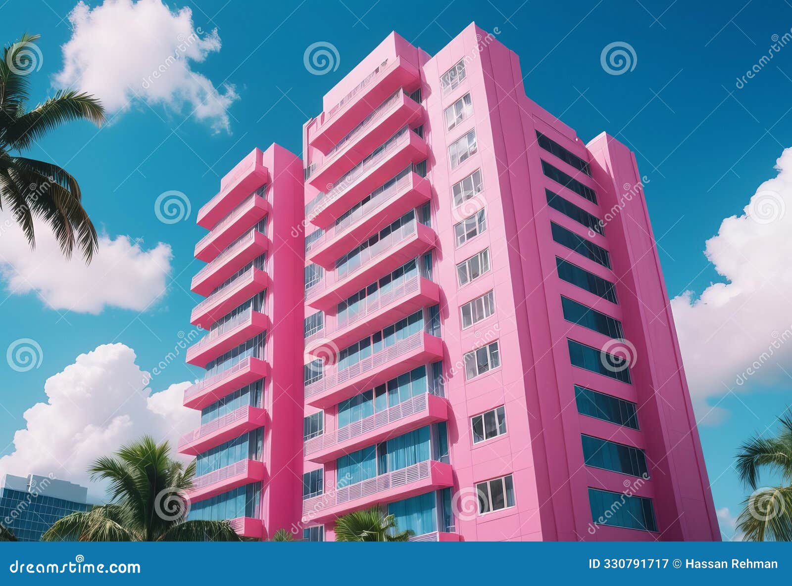 A Tall, Modern High-rise Building with a Pink Exterior Stock ...