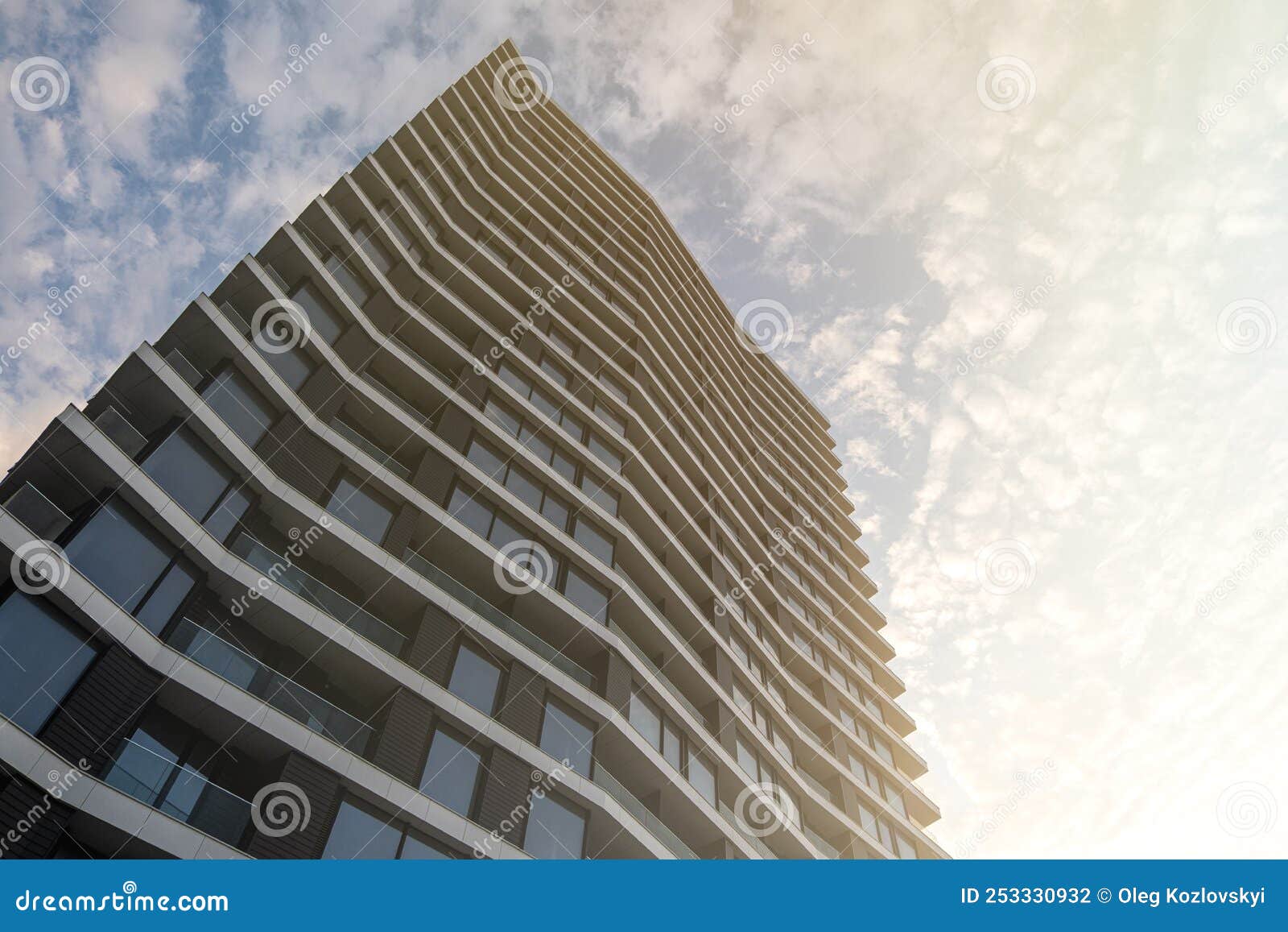 Tall Modern High Tech Style Building Agains the Sky with Clouds. Copy ...