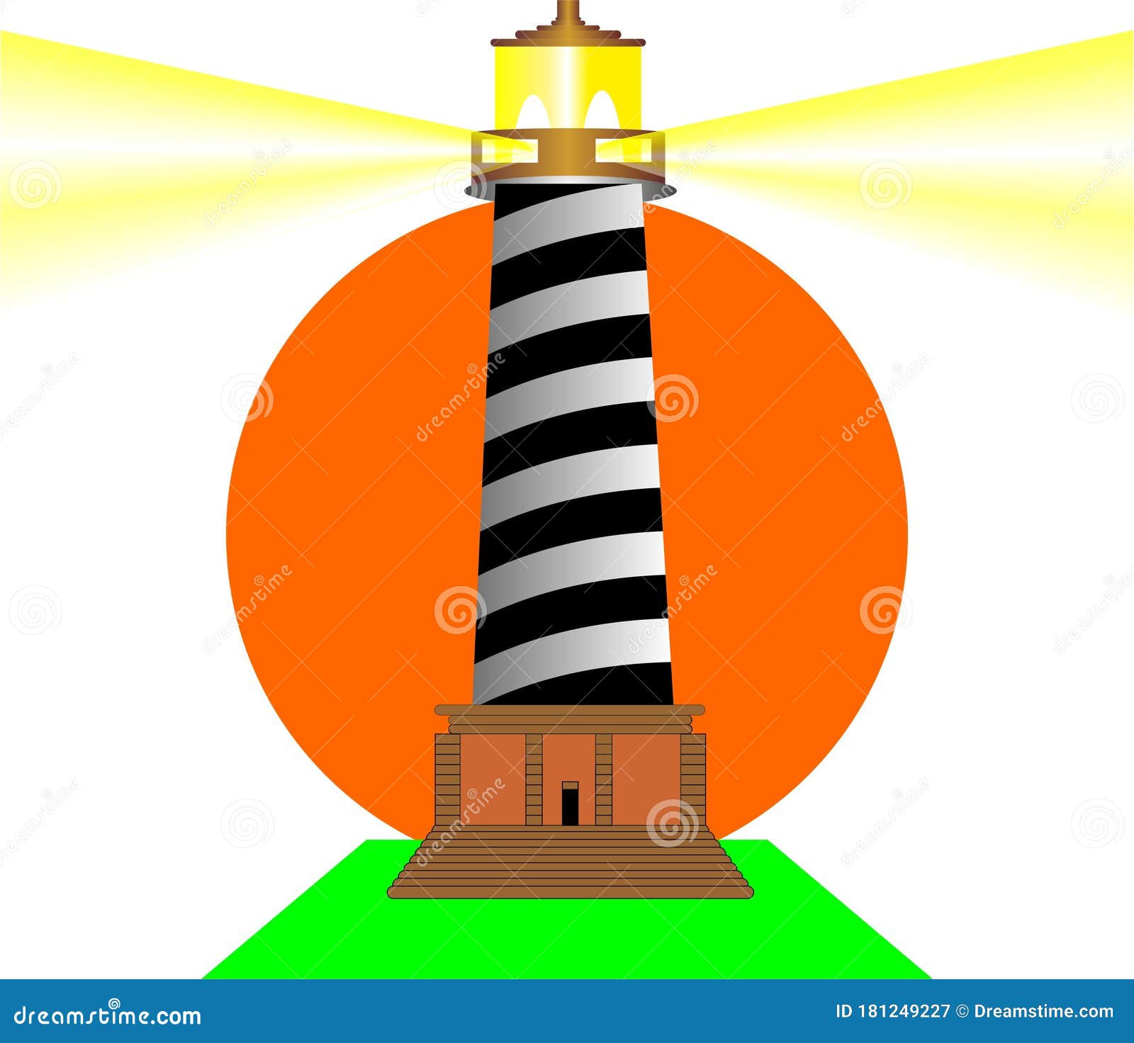 Tall Multi-colored Lighthouse with Yellow Lights Stock Vector ...