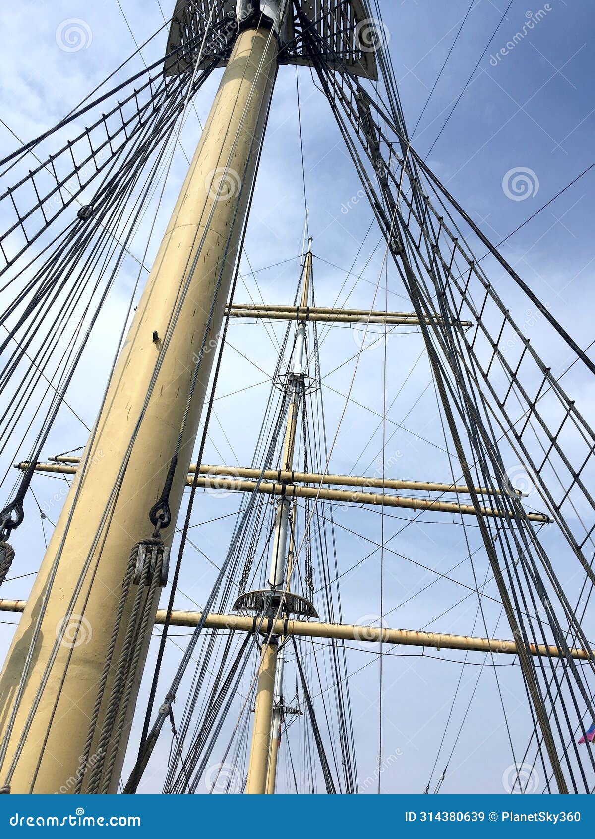 Tall Nautical Ship Mast with Cloudy Blue Sky Stock Image - Image of ...