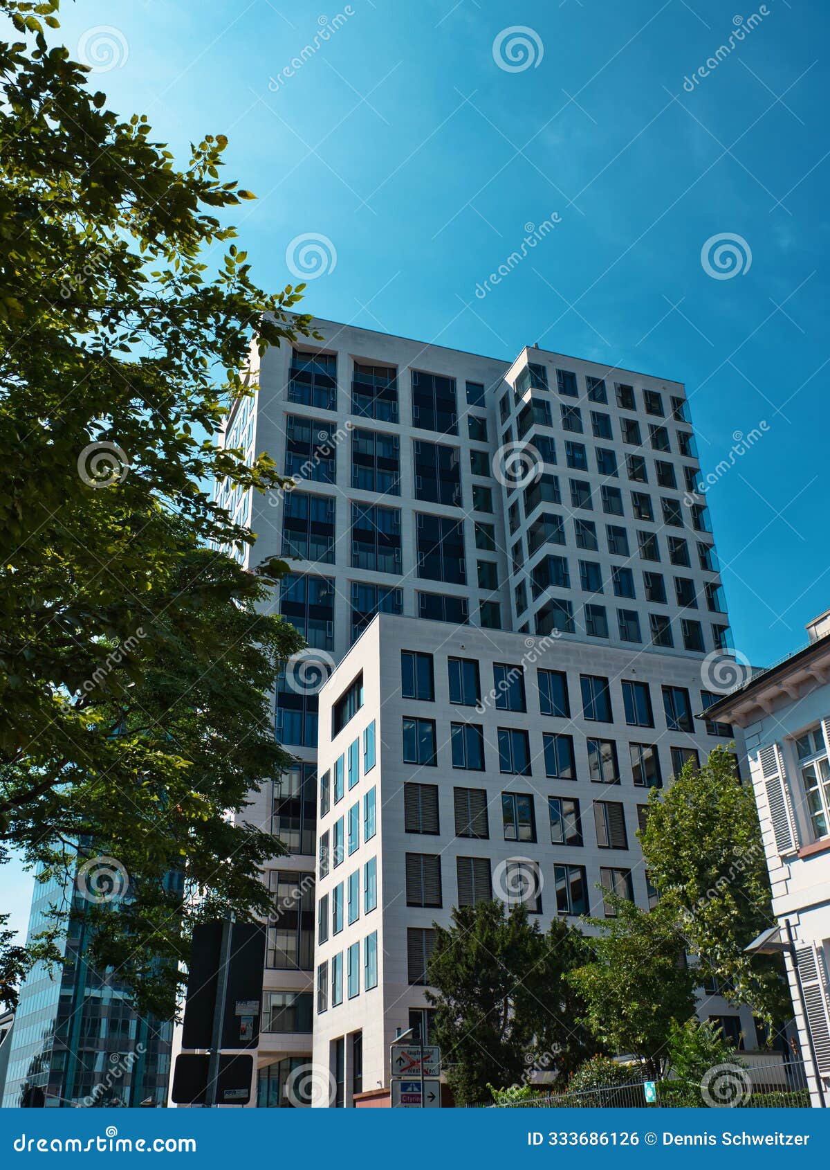 Tall Office Building with Trees in the Foreground on a Clear Day Stock ...