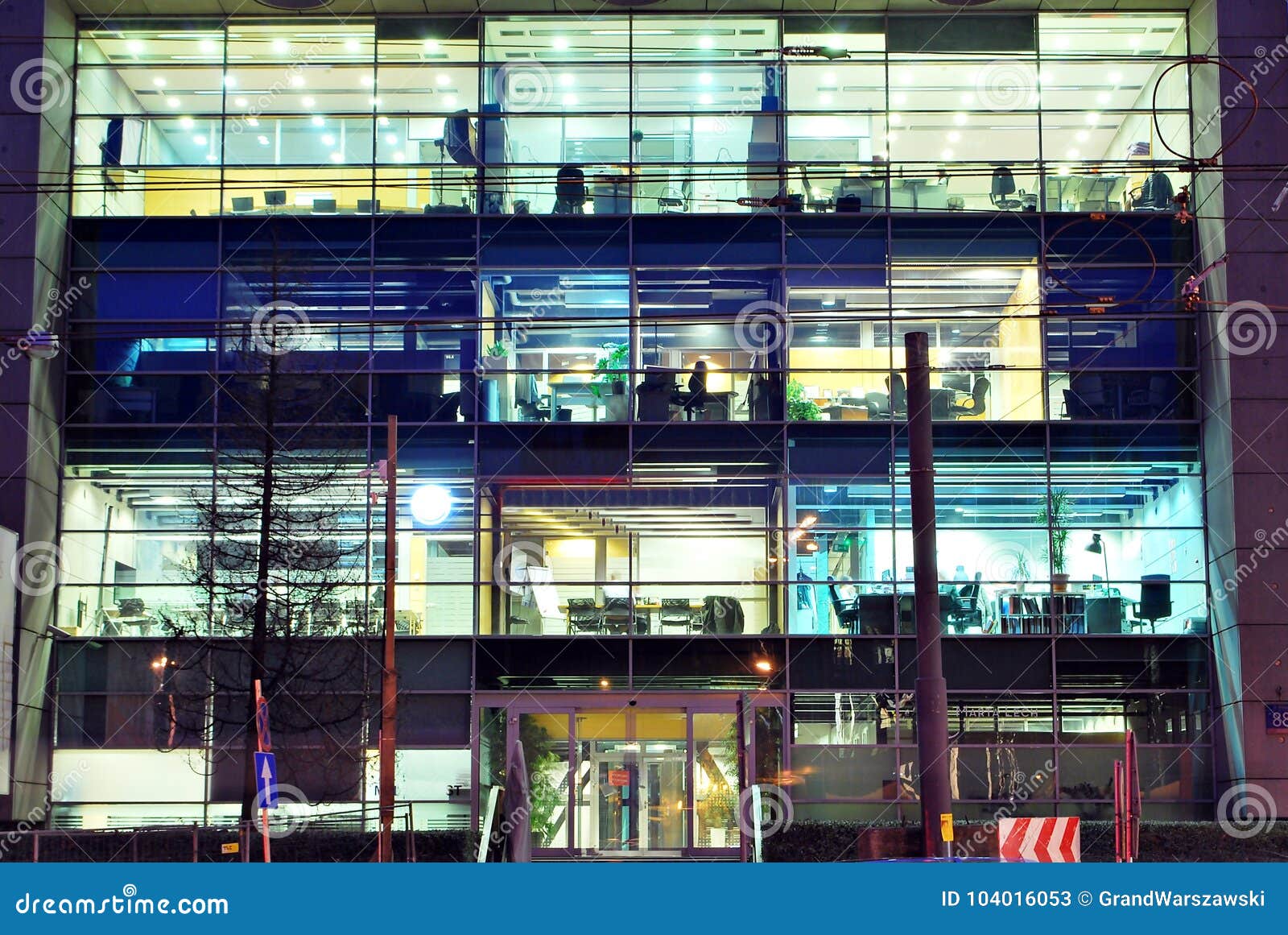 Modern Office Building at Night Stock Image - Image of business ...