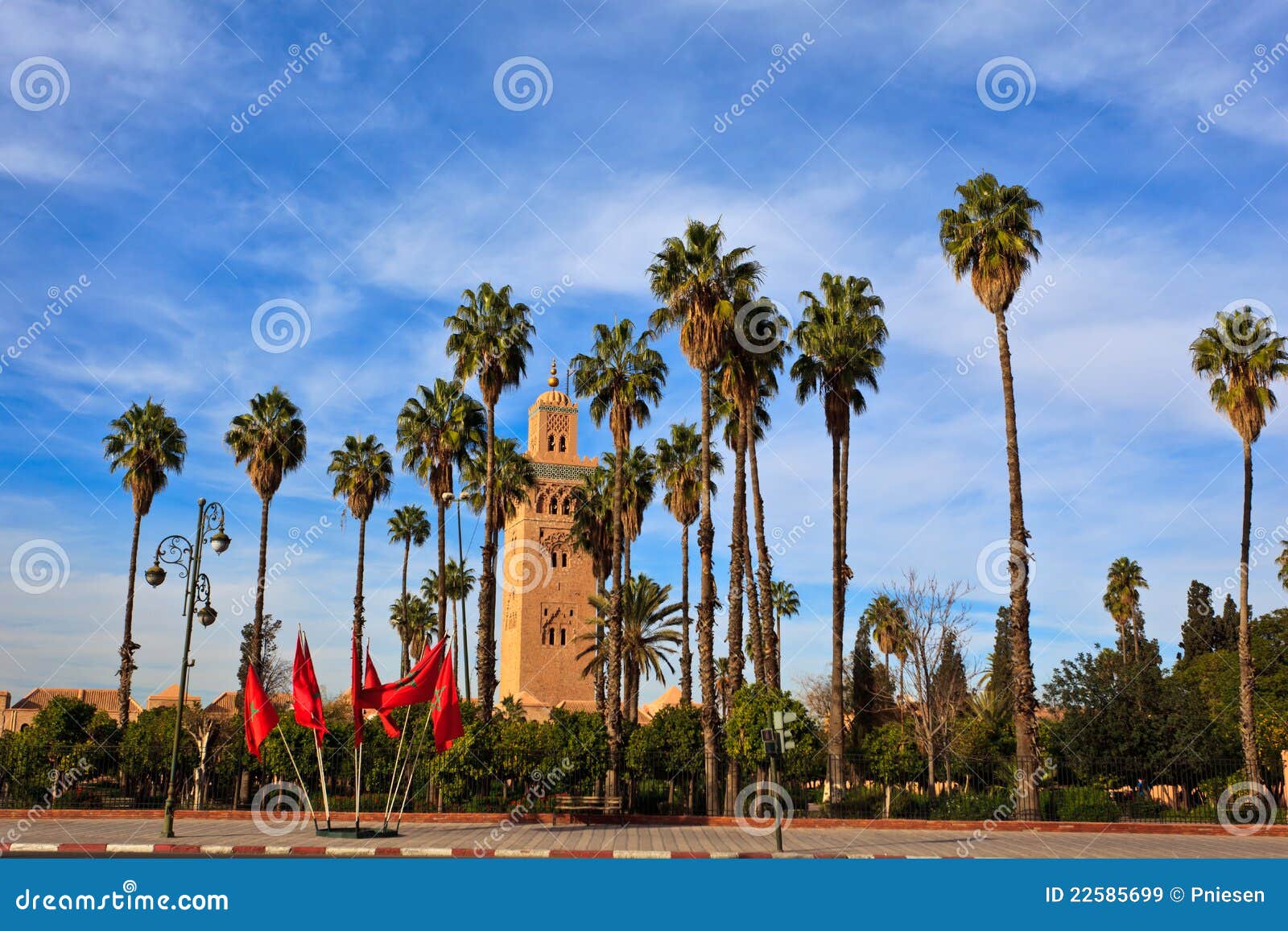 Tall Palms and Moroccan Flags by Minaret Stock Image - Image of islamic ...