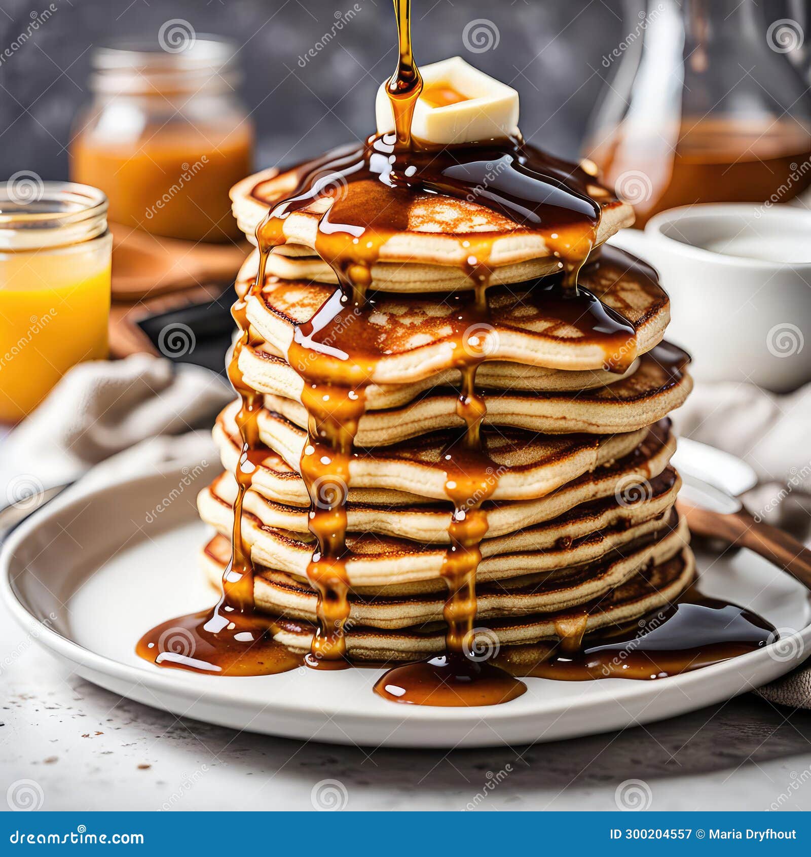 Tall Pancake Stack with Dripping Syrup Stock Illustration ...