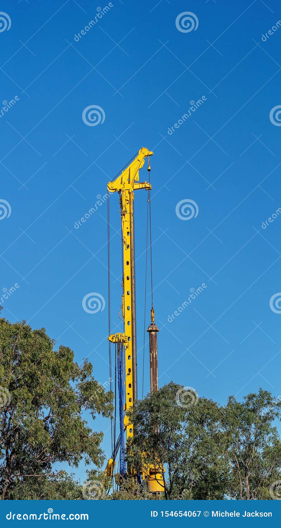 Tall Pile Driver Machinery To Construct Bridge Foundations Stock Image ...