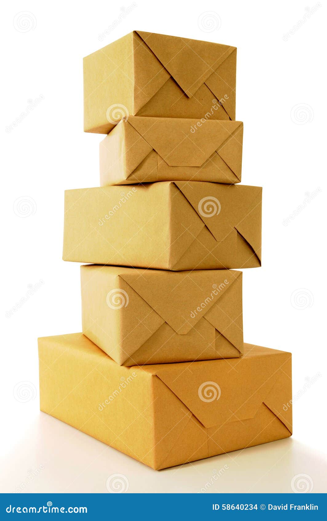 Tall Pile of Wrapped Mail Parcels or Packages with White Background ...