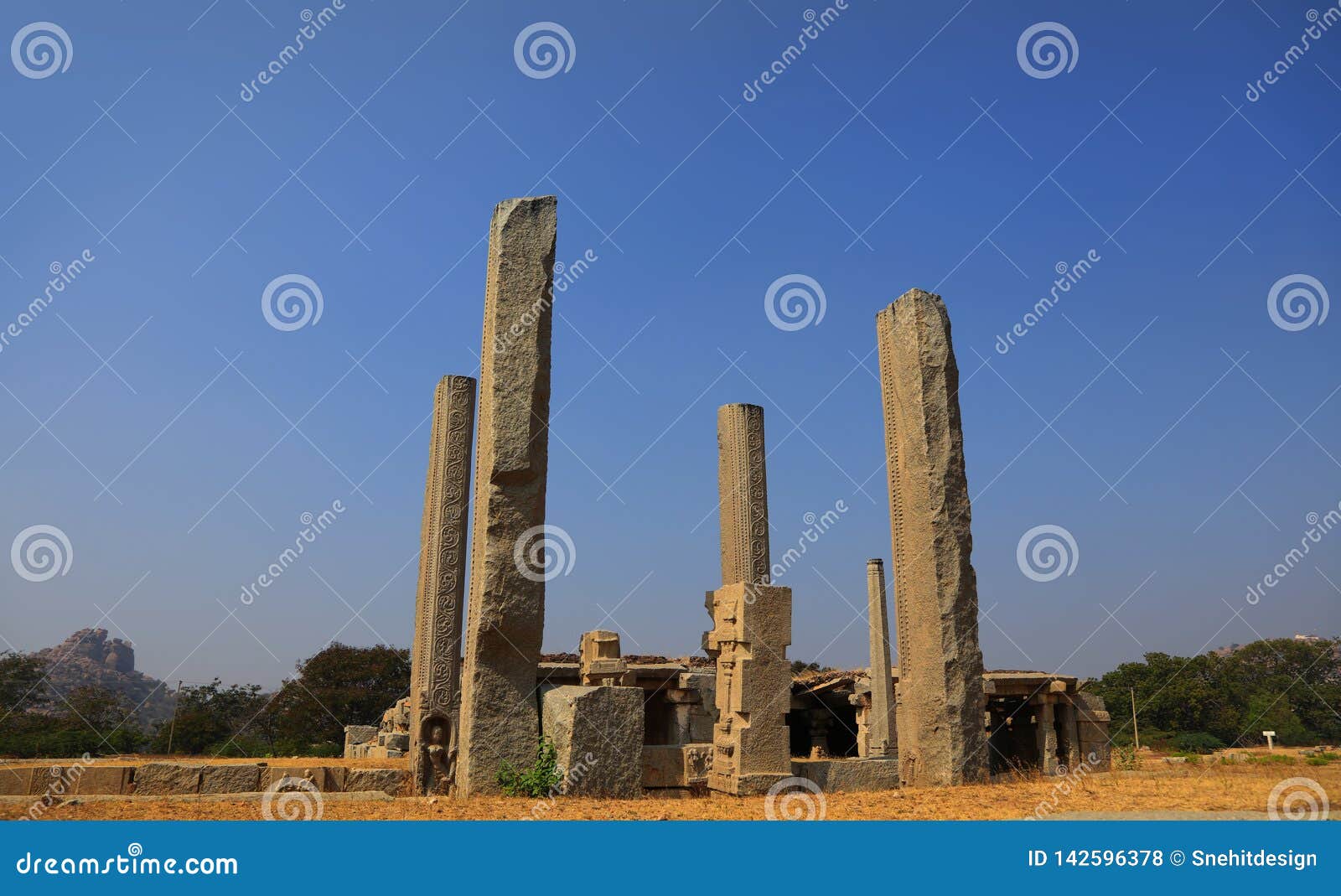 Tall Pillars in Runes of Hampi Stock Photo - Image of rocks, nature ...
