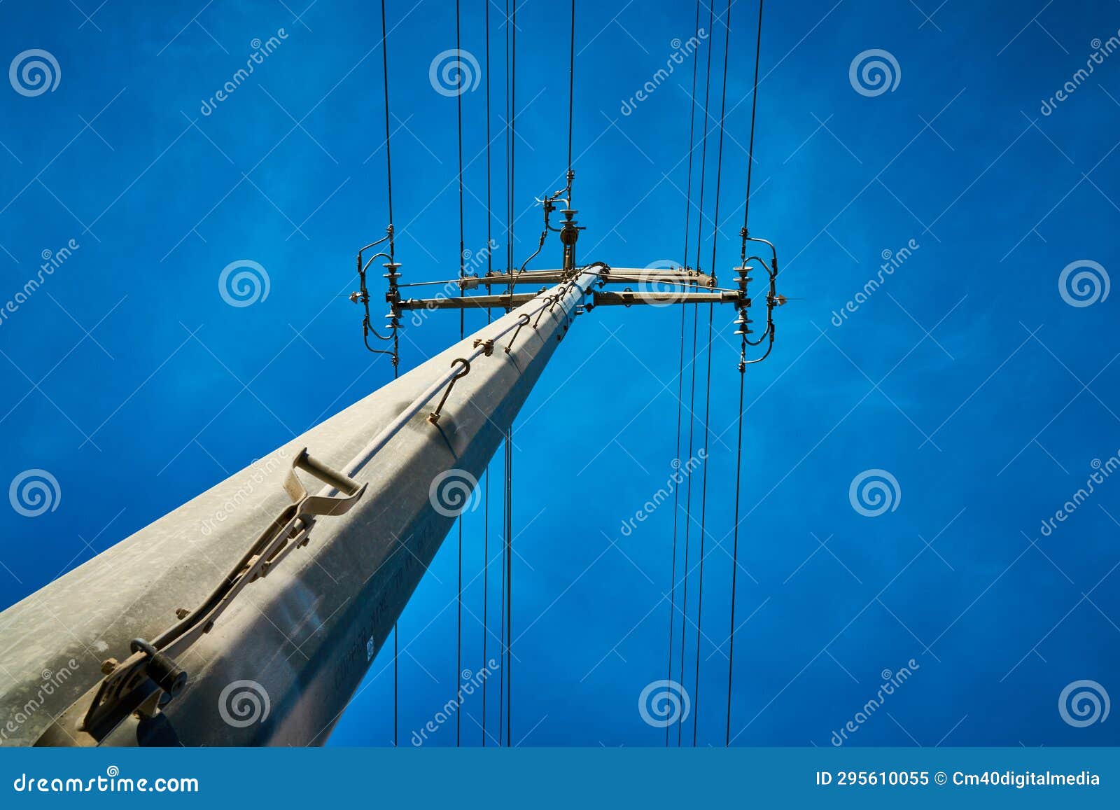 Tall Power Line Pole on Blue Sky Stock Image - Image of construction ...