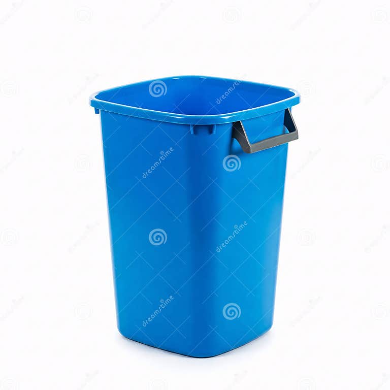 Blue Plastic Trash Bin Isolated on White Background Front View Stock ...
