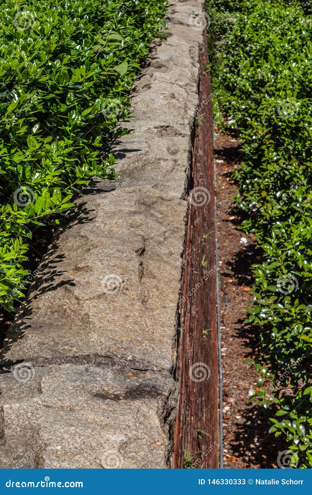 Tall Red Brick Retaining Wall with Rusticated Stone Cap Stock Image ...