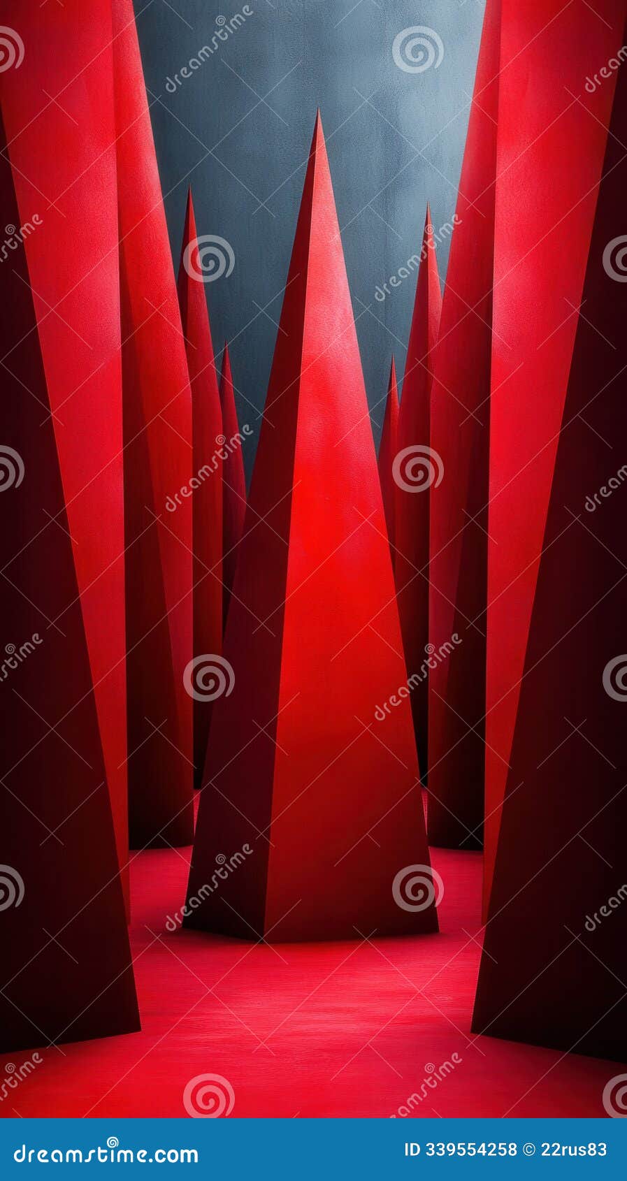 Red Geometric Structures Rising from a Vivid Ground in a Surreal ...