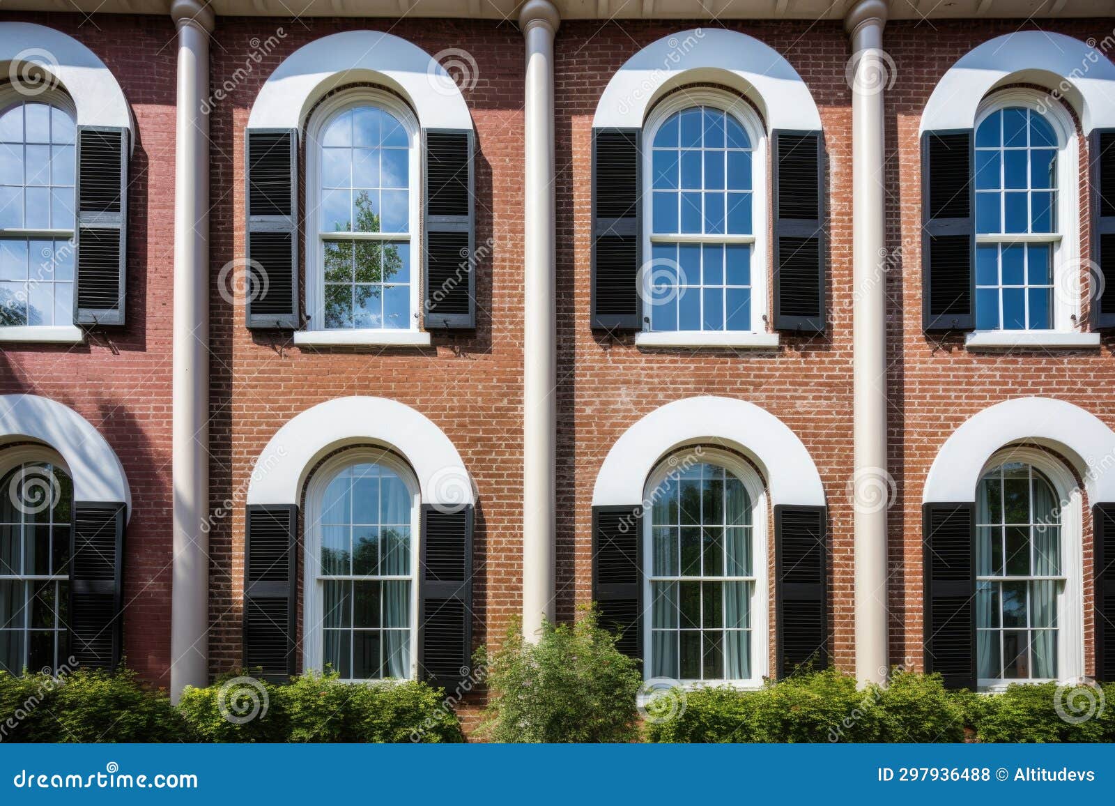 Tall Rounded Windows on a Brick Italianate Structure Stock Photo ...