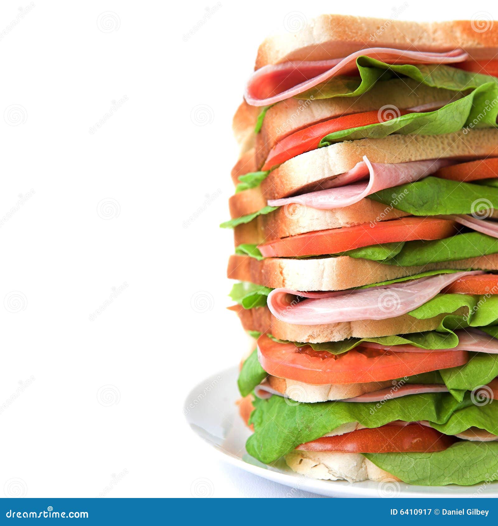 Tall Sandwich of Ham, Tomato & Lettuce Stock Image - Image of meal ...
