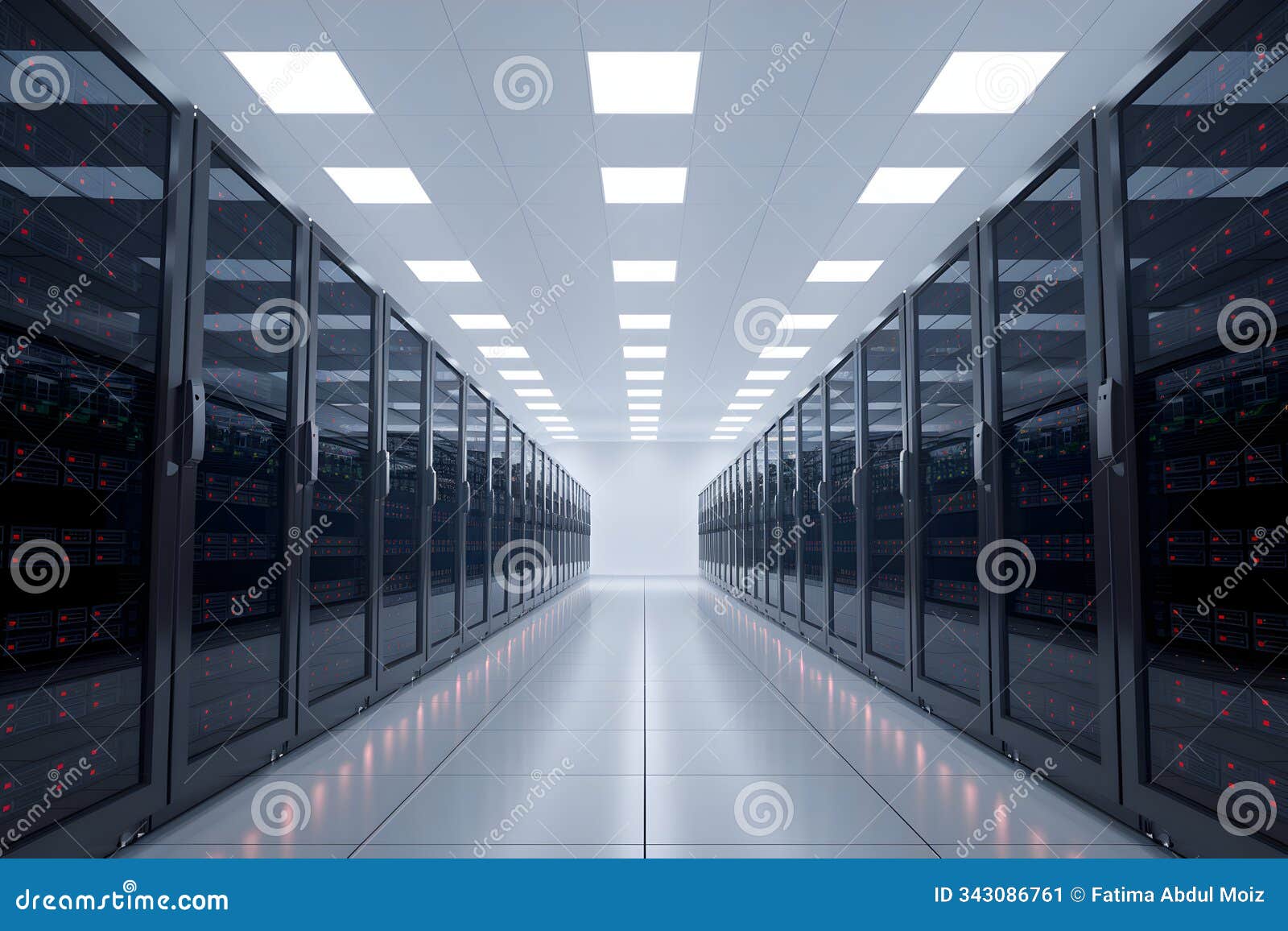 Tall Server Racks with Red Lights in a Modern Data Center Stock ...