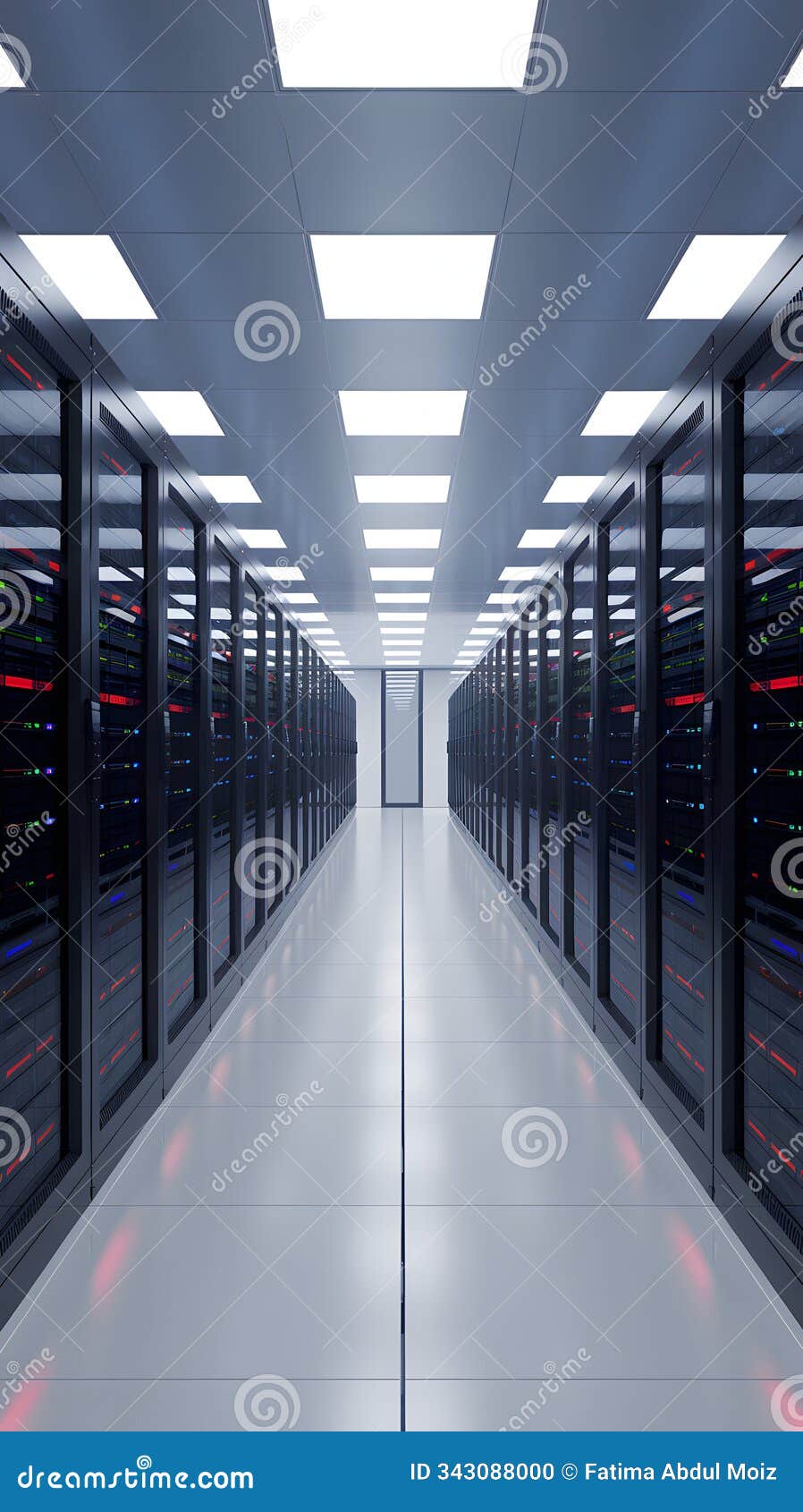 Tall Server Racks with Red Lights in a Modern Data Center Stock ...