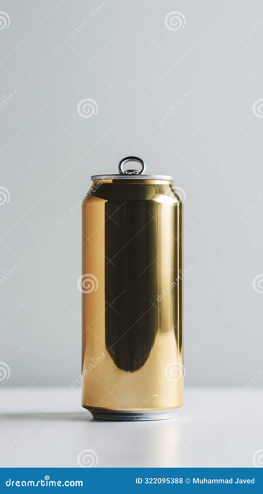 Tall, Shiny Beverage Can with Metallic Ring Top on Light Background ...