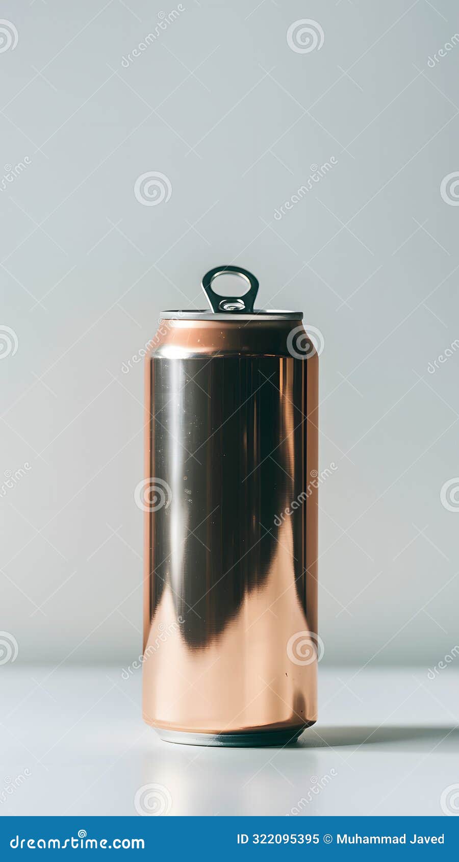 Tall, Shiny Beverage Can with Metallic Ring Top on Light Background ...