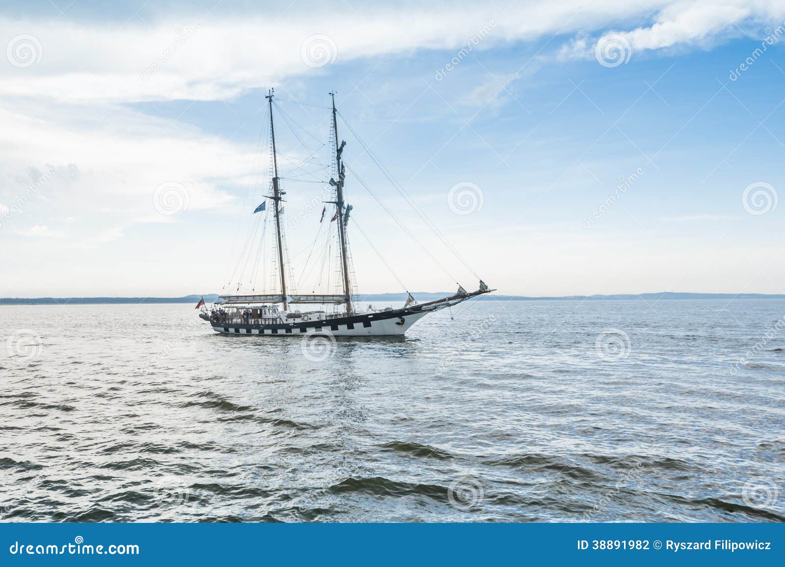 Tall ship on blue water stock photo. Image of sail, horizontal - 38891982