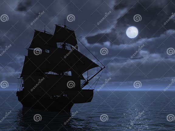 Tall Ship in Moonlight stock illustration. Illustration of moonlight ...