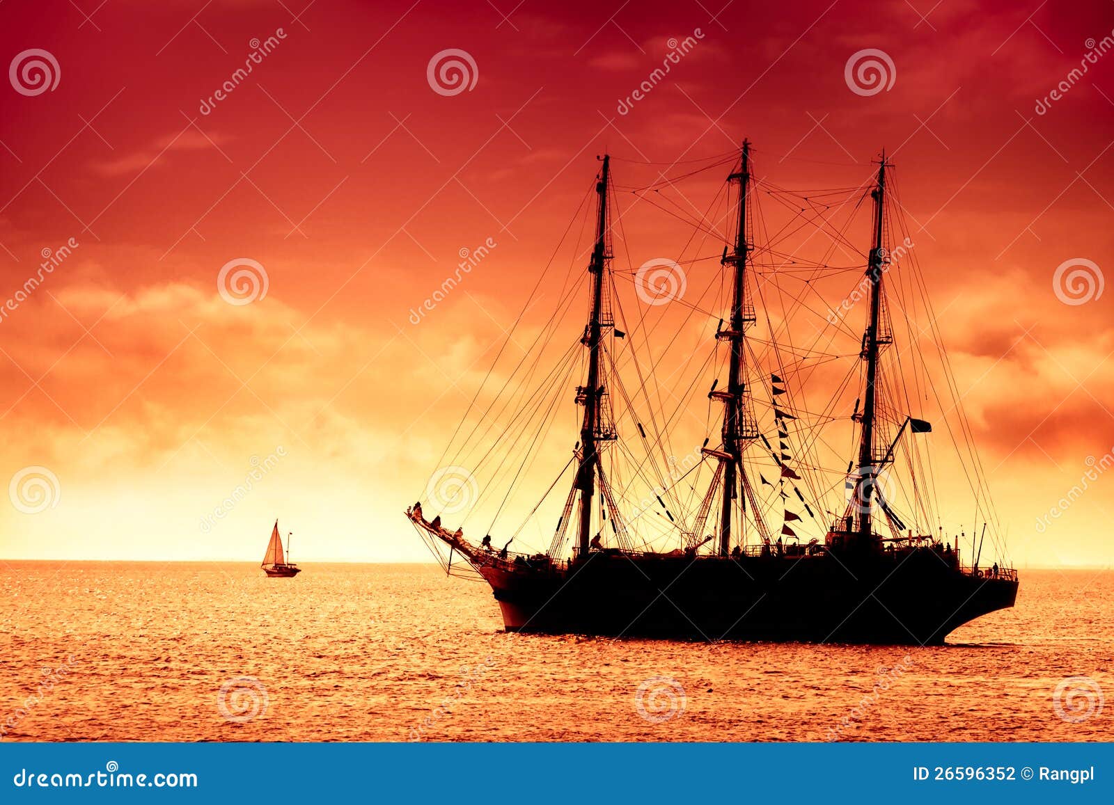 Tall ship sailing in red stock photo. Image of seascape - 26596352
