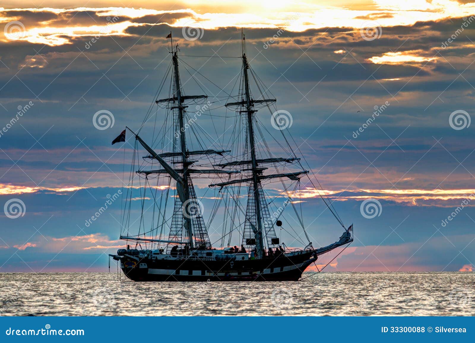 Tall ship at sunset stock photo. Image of tall, maritime - 33300088