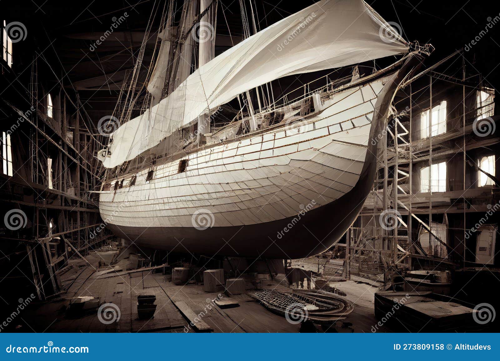 Tall Ship Under Construction with the Hull in Place Stock Photo - Image ...