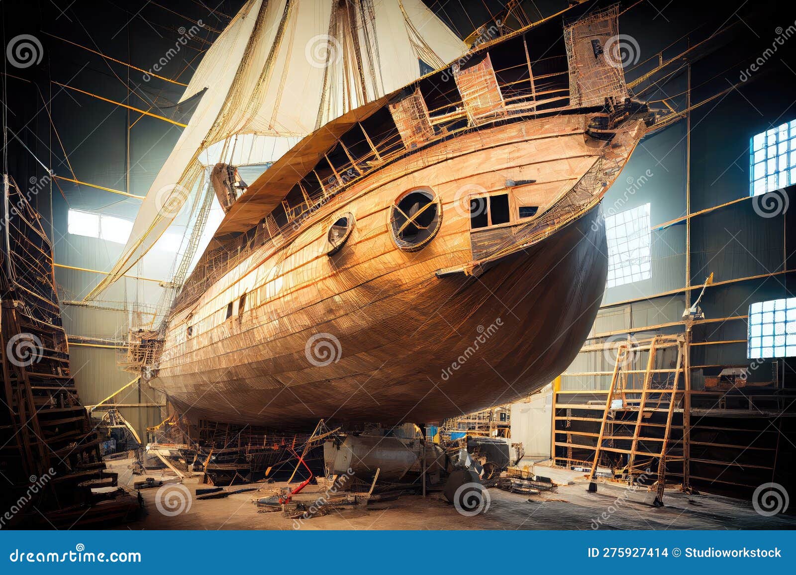 Tall Ship Under Construction with the Hull in Place Stock Photo - Image ...