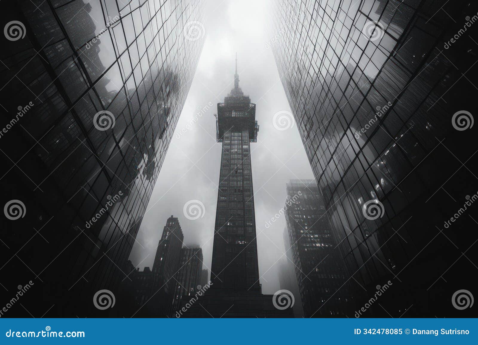 A Tall Skyscraper with a Pointy Top is Seen through the Tall Buildings ...