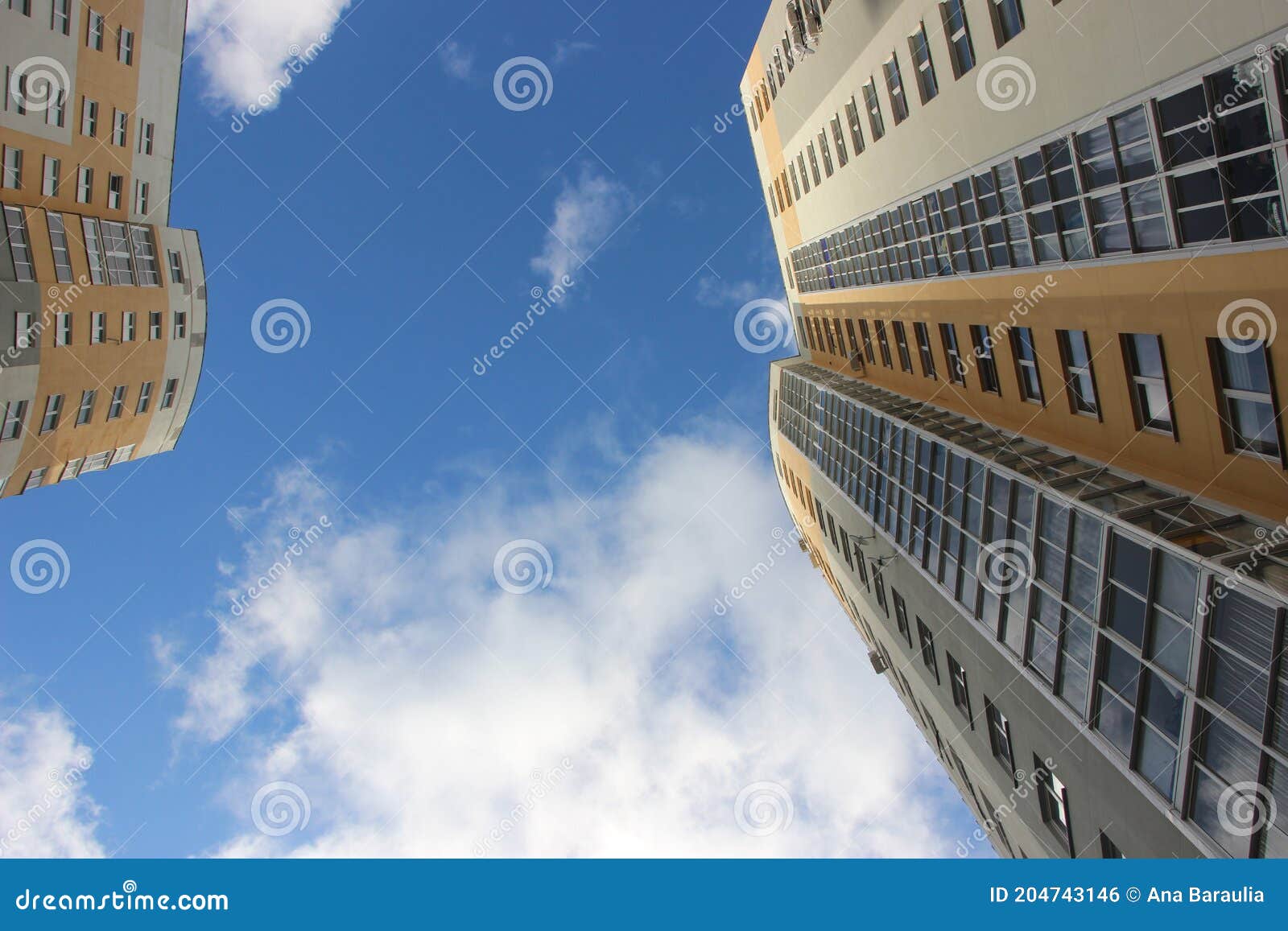 Tall Skyscrapers Down View Shot with Perspective Under Blue Sky with ...