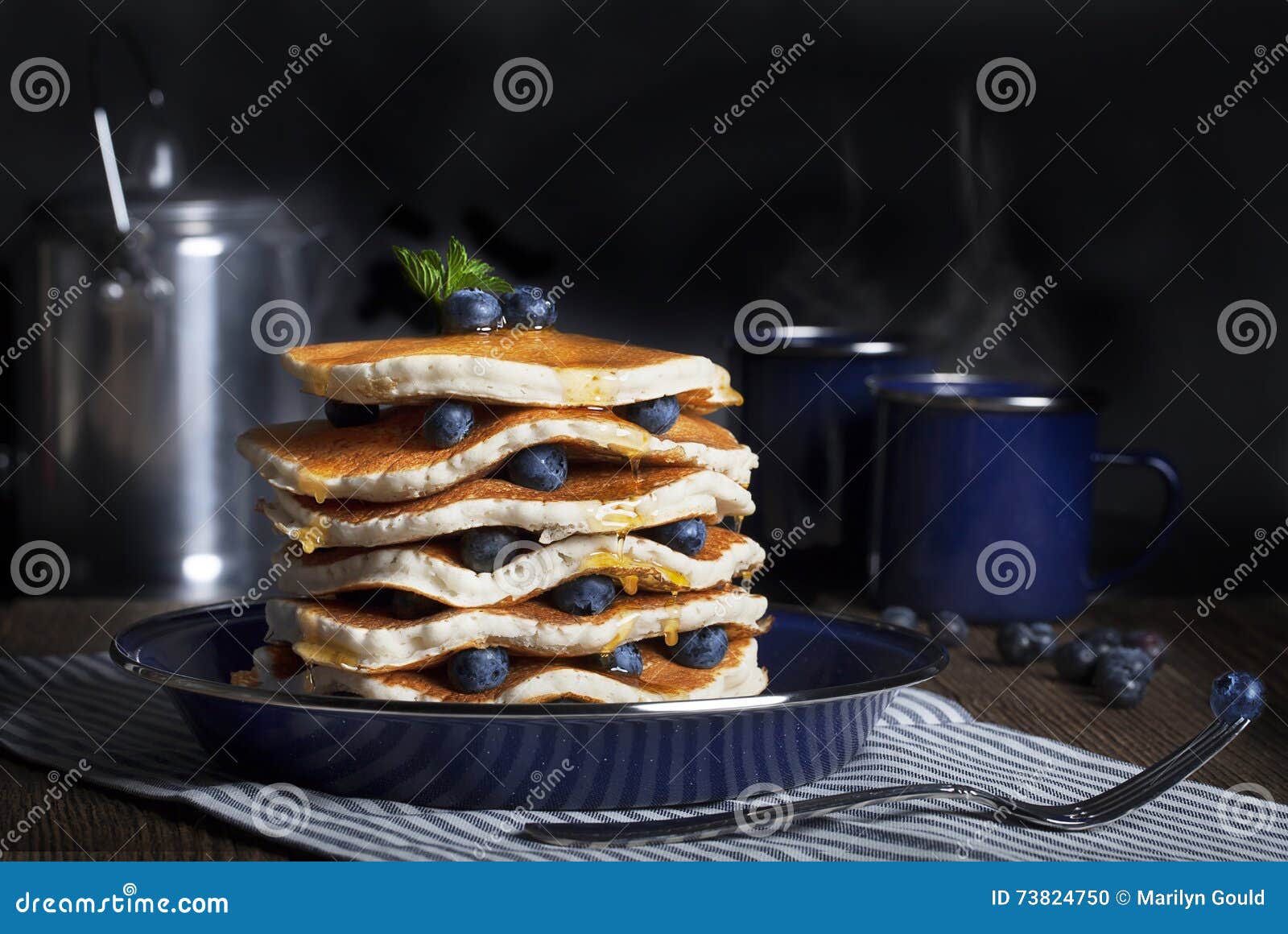Tall Stack Blueberry Pancakes Stock Photo - Image of blueberry, mugs ...