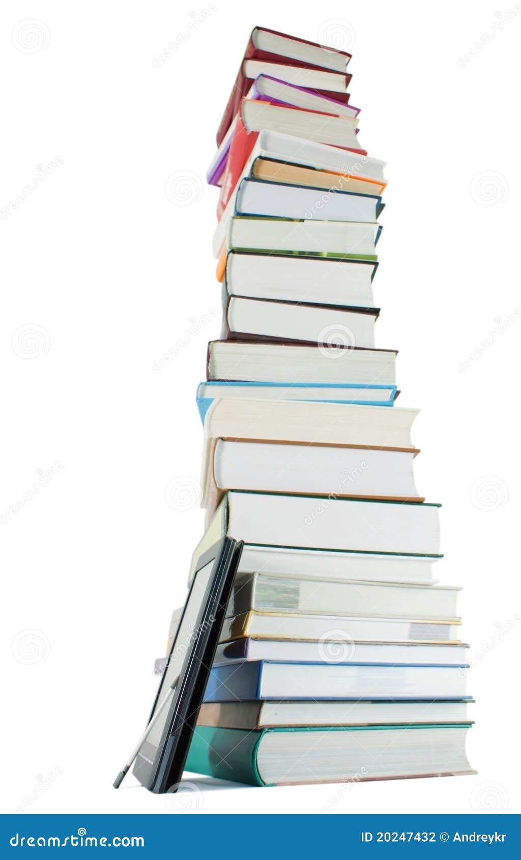 Tall Stack of Books and E-book Reader Stock Photo - Image of medium ...
