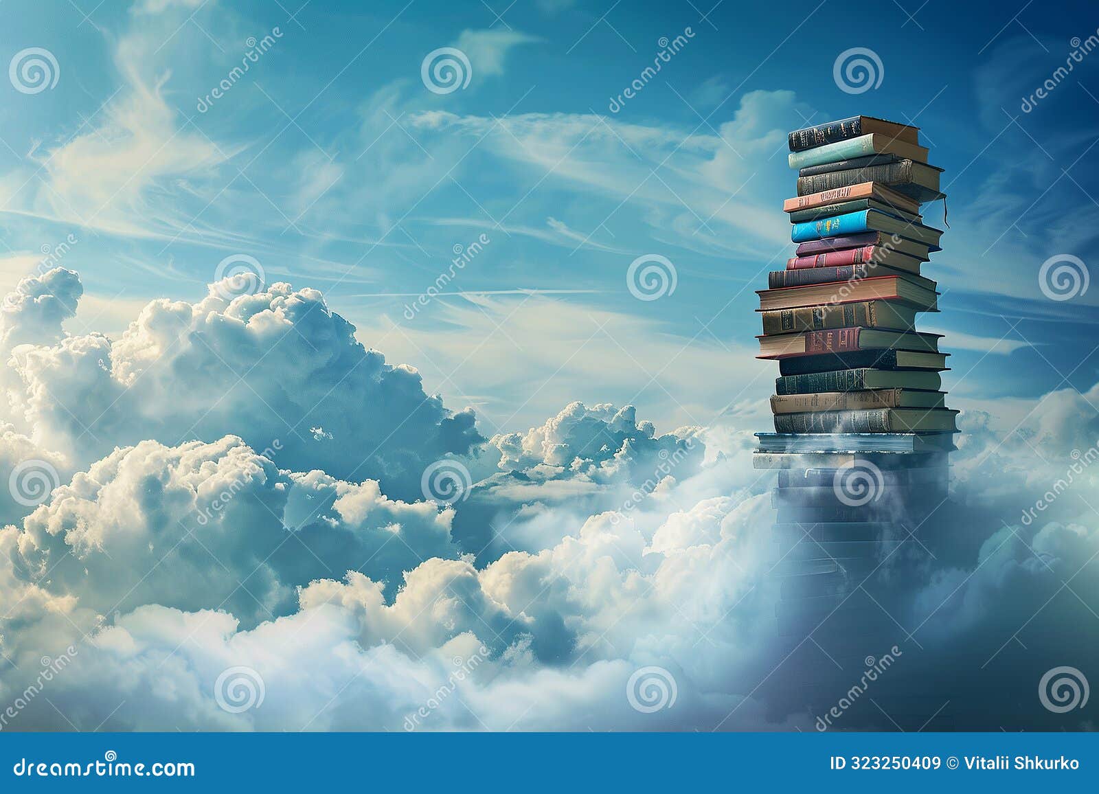 A Tall Stack of Books Reaching into the Clouds, Symbolizing the ...