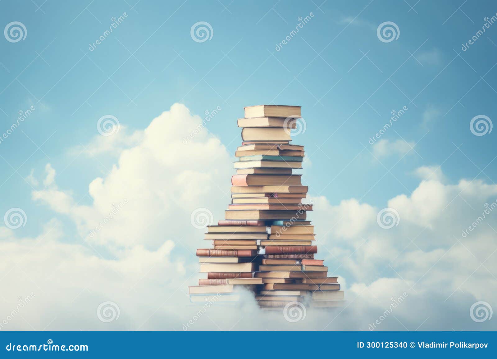 A Tall Stack of Books Sitting on Top of a Cloud. Can Be Used To Depict ...