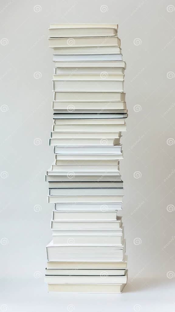 Tall Stack of Books with White Covers, Minimalistic Concept Stock Photo ...