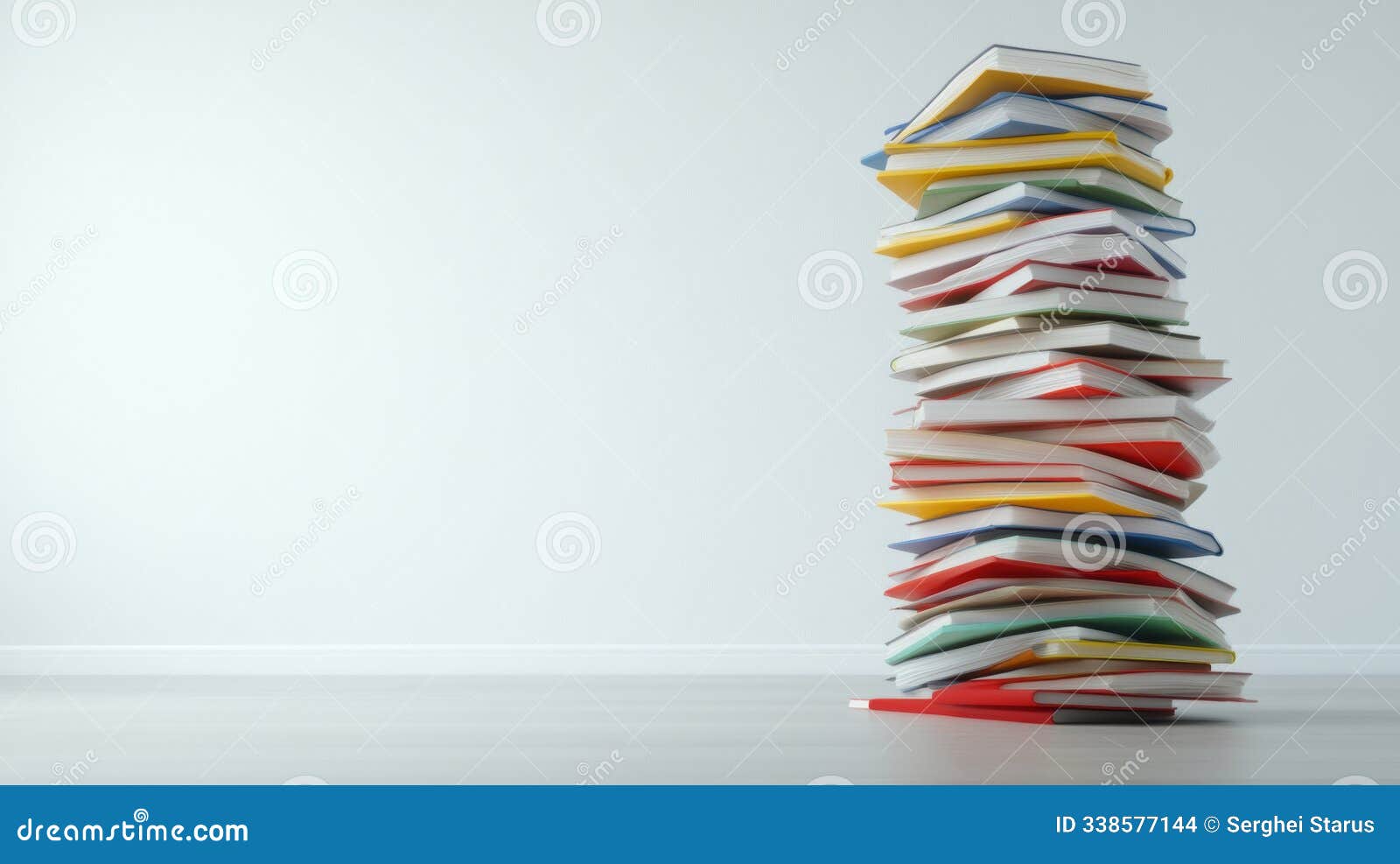 A Tall Stack of Books on a White Floor in Front of an Empty Wall, AI ...