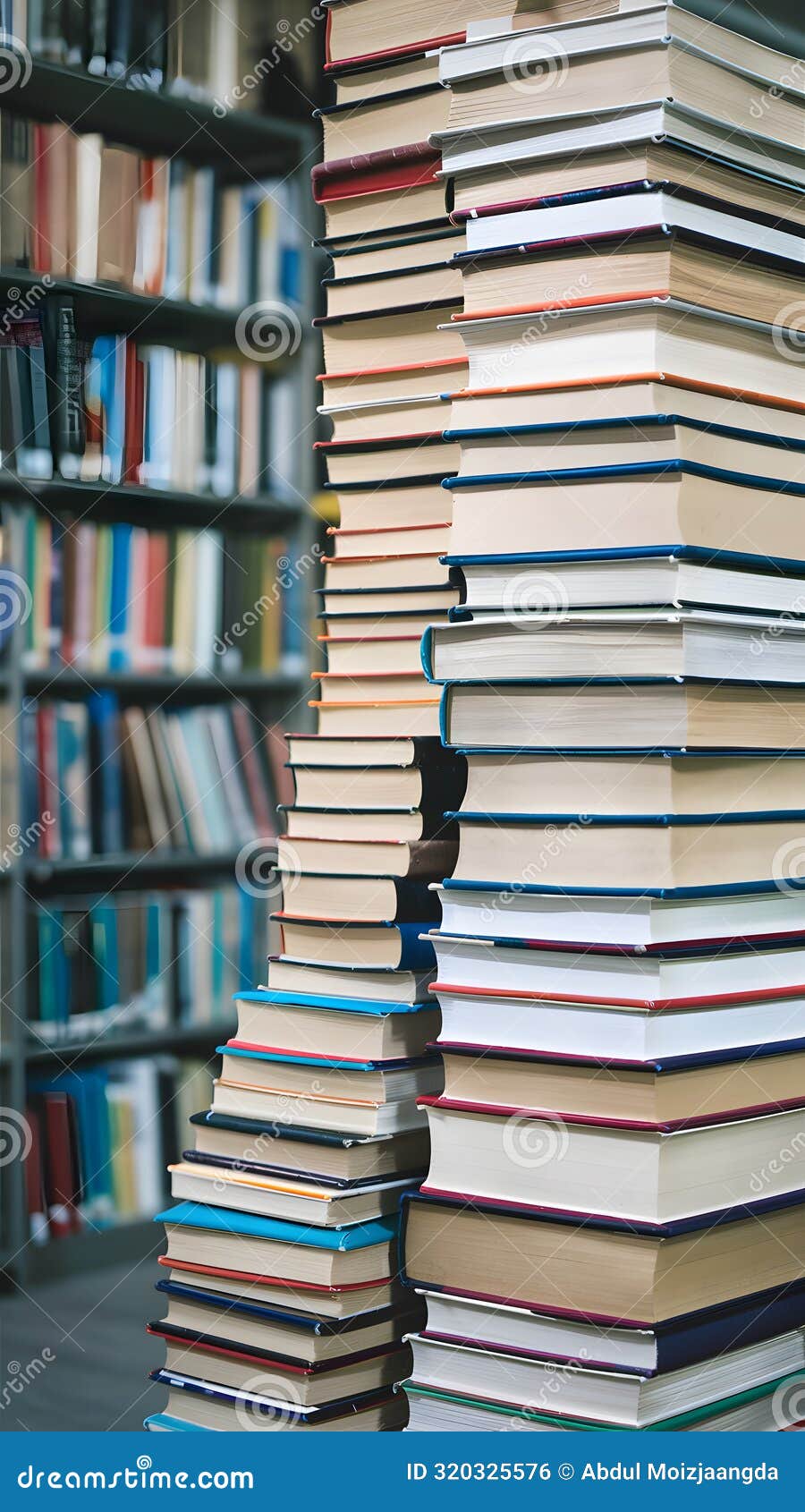 Tall Stack Of Colorful Books In Calm, Studious Setting Stock Photo ...