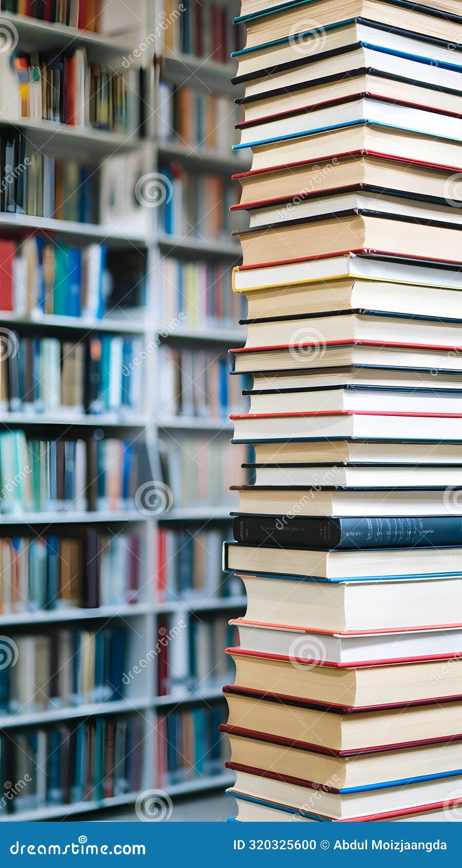 Tall Stack Of Colorful Books In Calm, Studious Setting Stock Photo ...