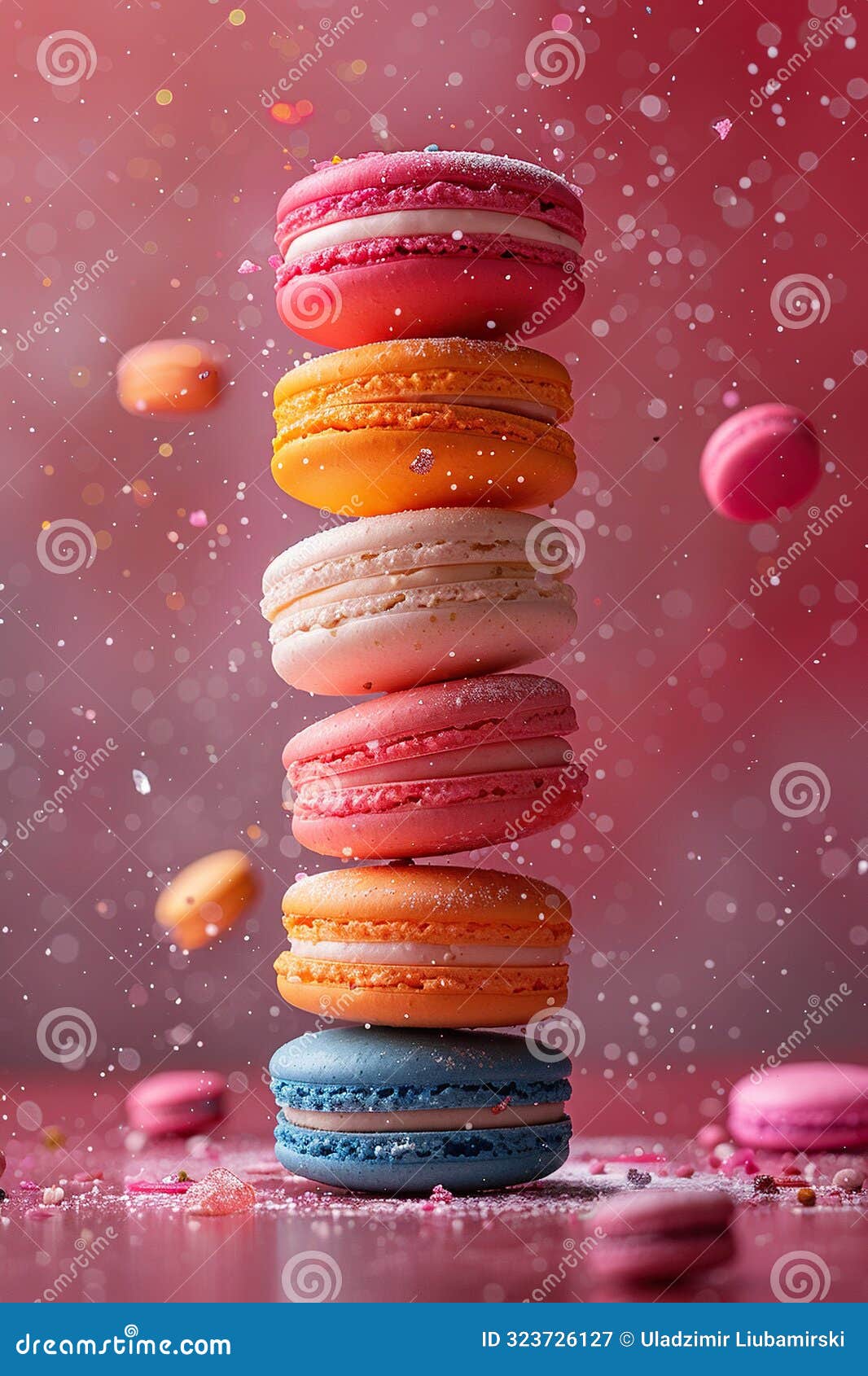 A Tall Stack of Delicious Macarons. Vertical Background with a Stack of ...