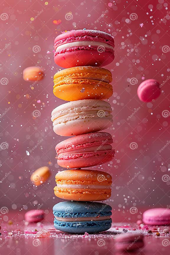 A Tall Stack of Delicious Macarons. Vertical Background with a Stack of ...