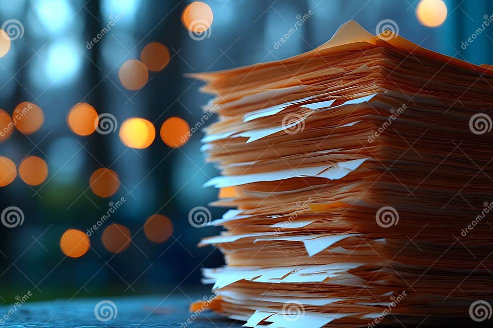 Stack of Documents Against Blurred Lights - Office Organization and ...