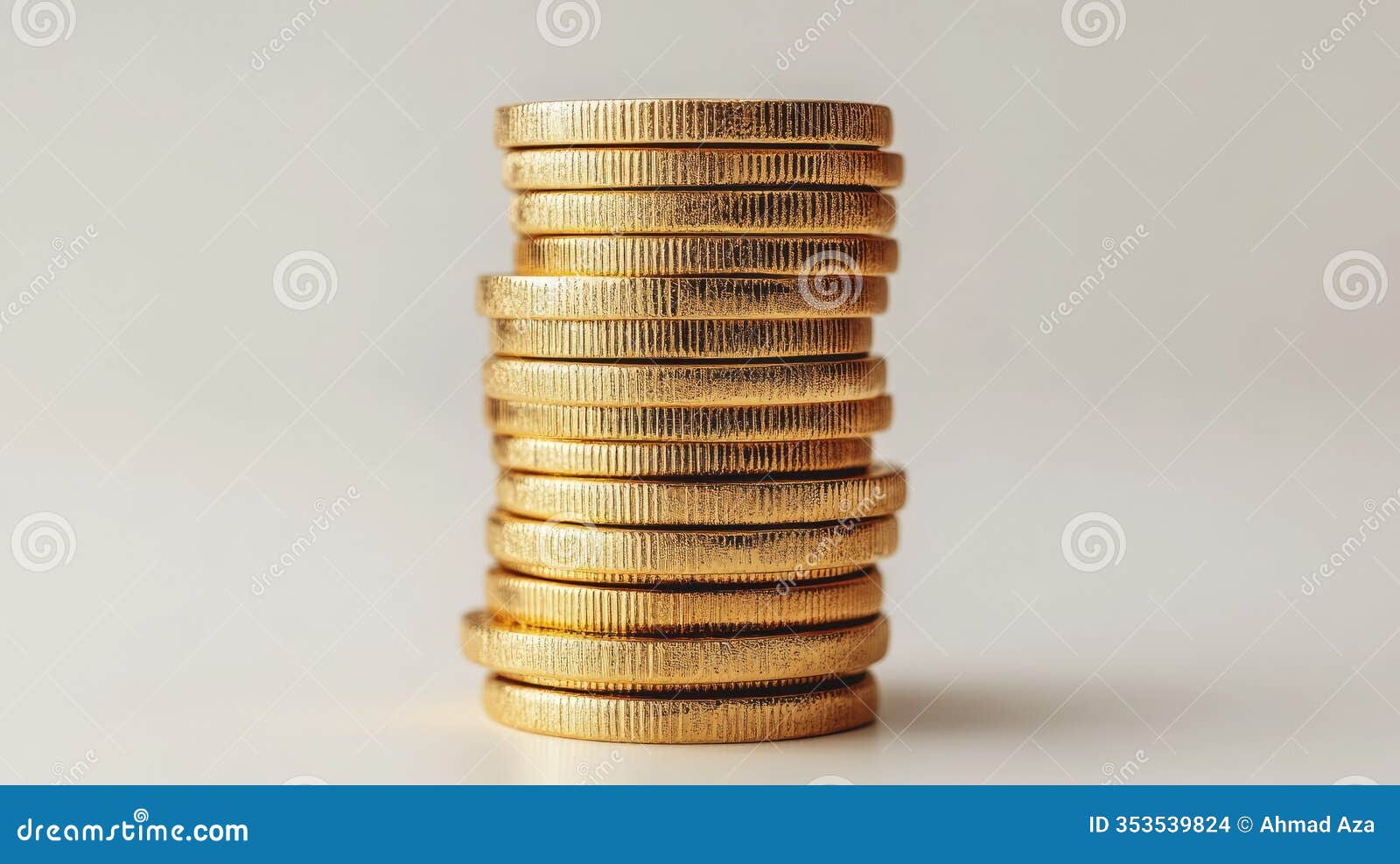 Tall Stack of Golden Coins on White Background Stock Photo - Image of wealth, money: 353539824