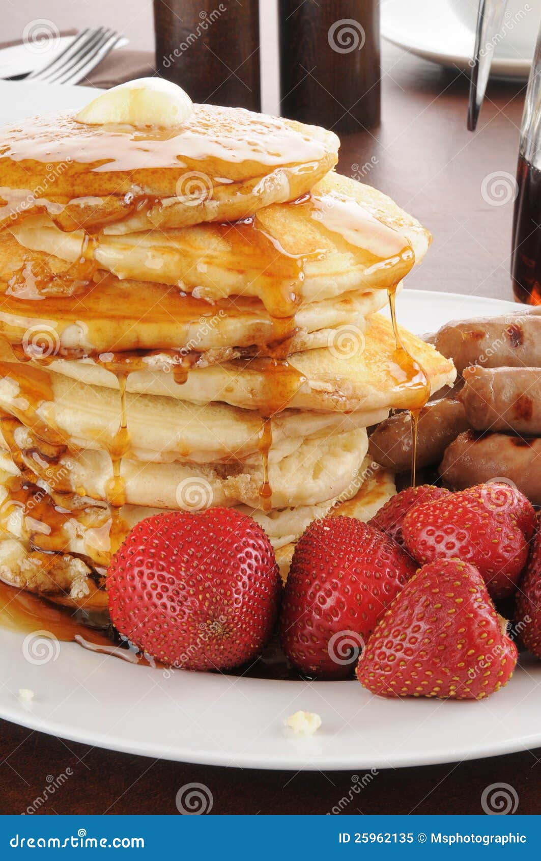 Tall Stack of Homemade Pancakes Stock Image - Image of strawberries ...