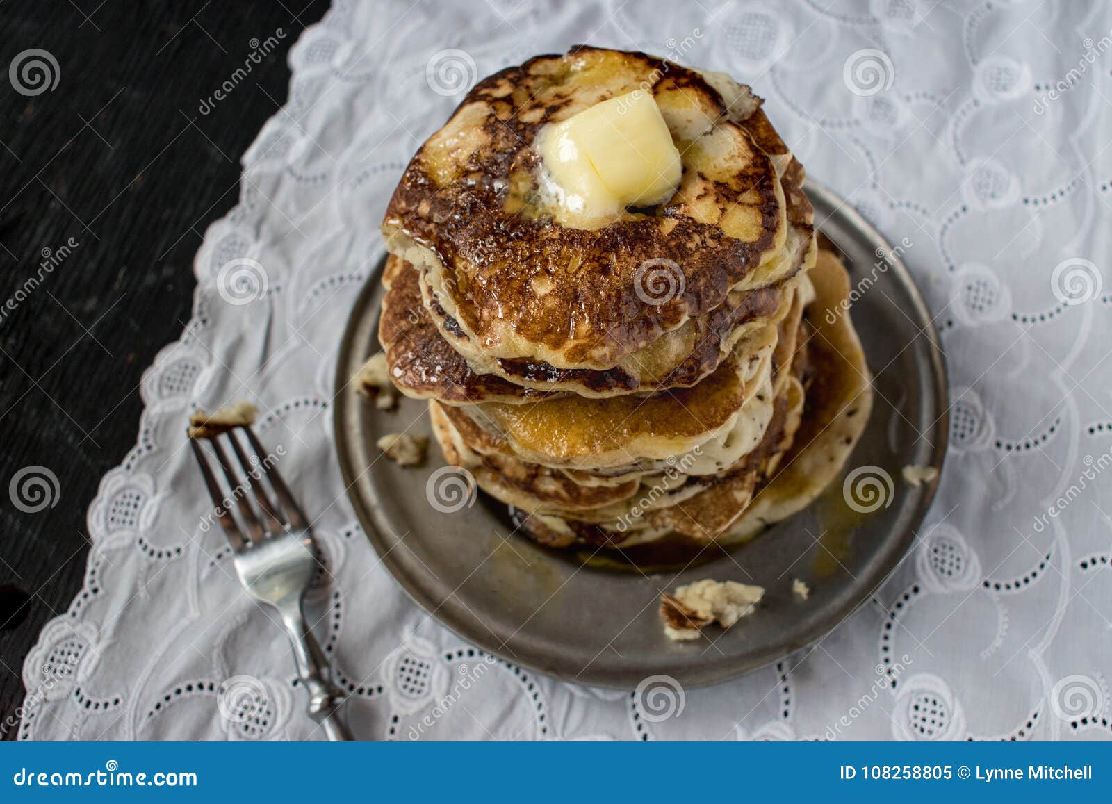 Tall Stack of Hotcakes with Butter and Syrup Stock Image - Image of ...