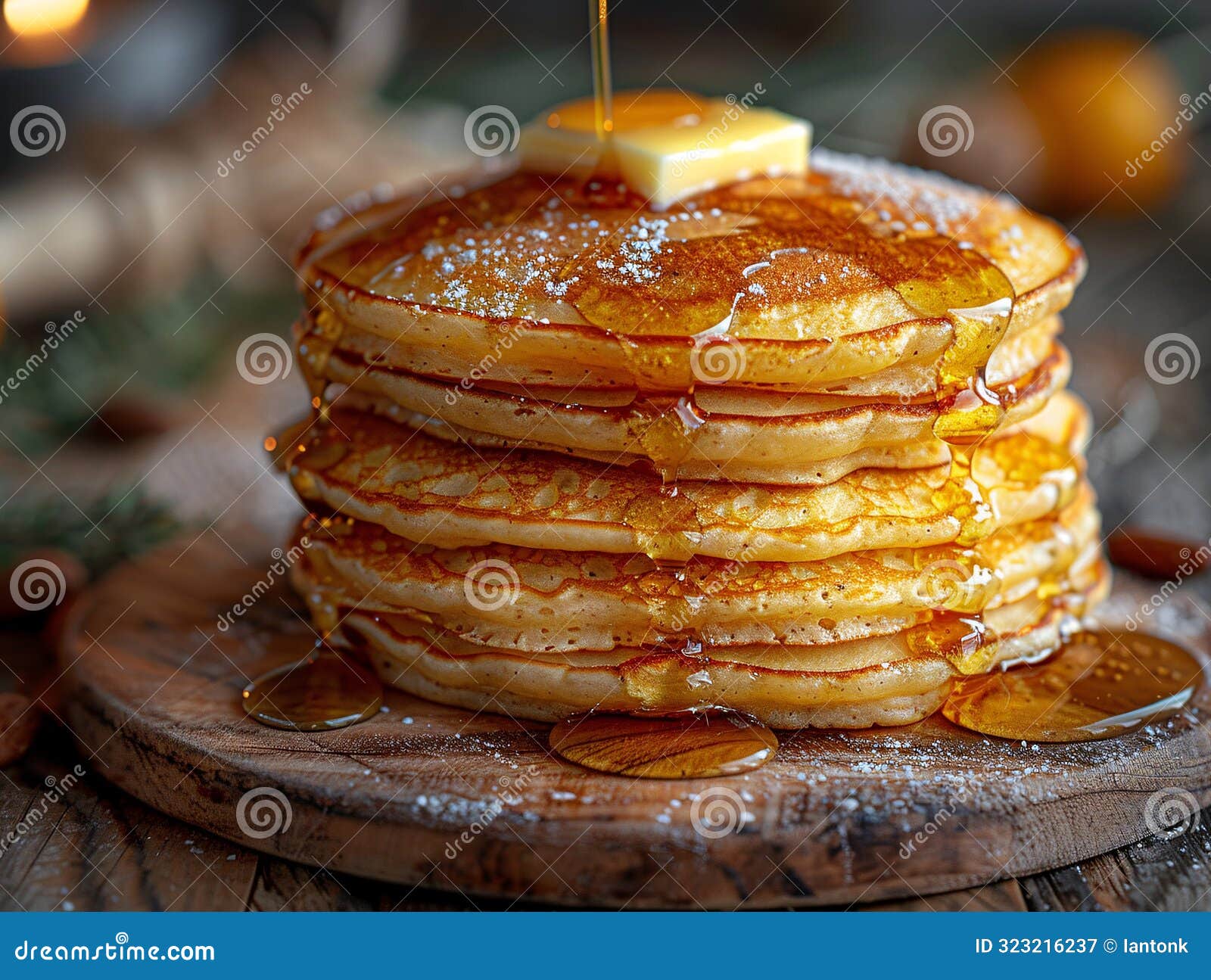 Towering Stack of Syrupy Pancakes on a Plate Stock Illustration ...