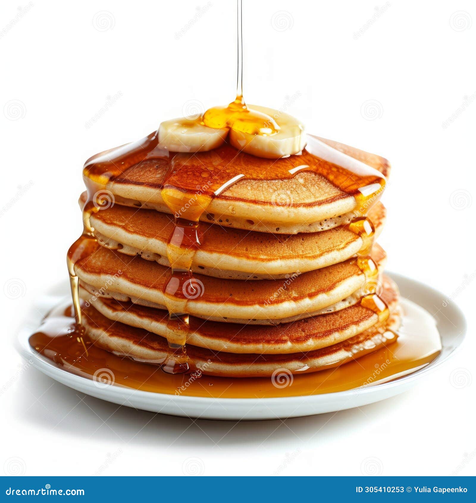 Tall Stack of Thick Pancakes with Honey Isolated Stock Image - Image of ...