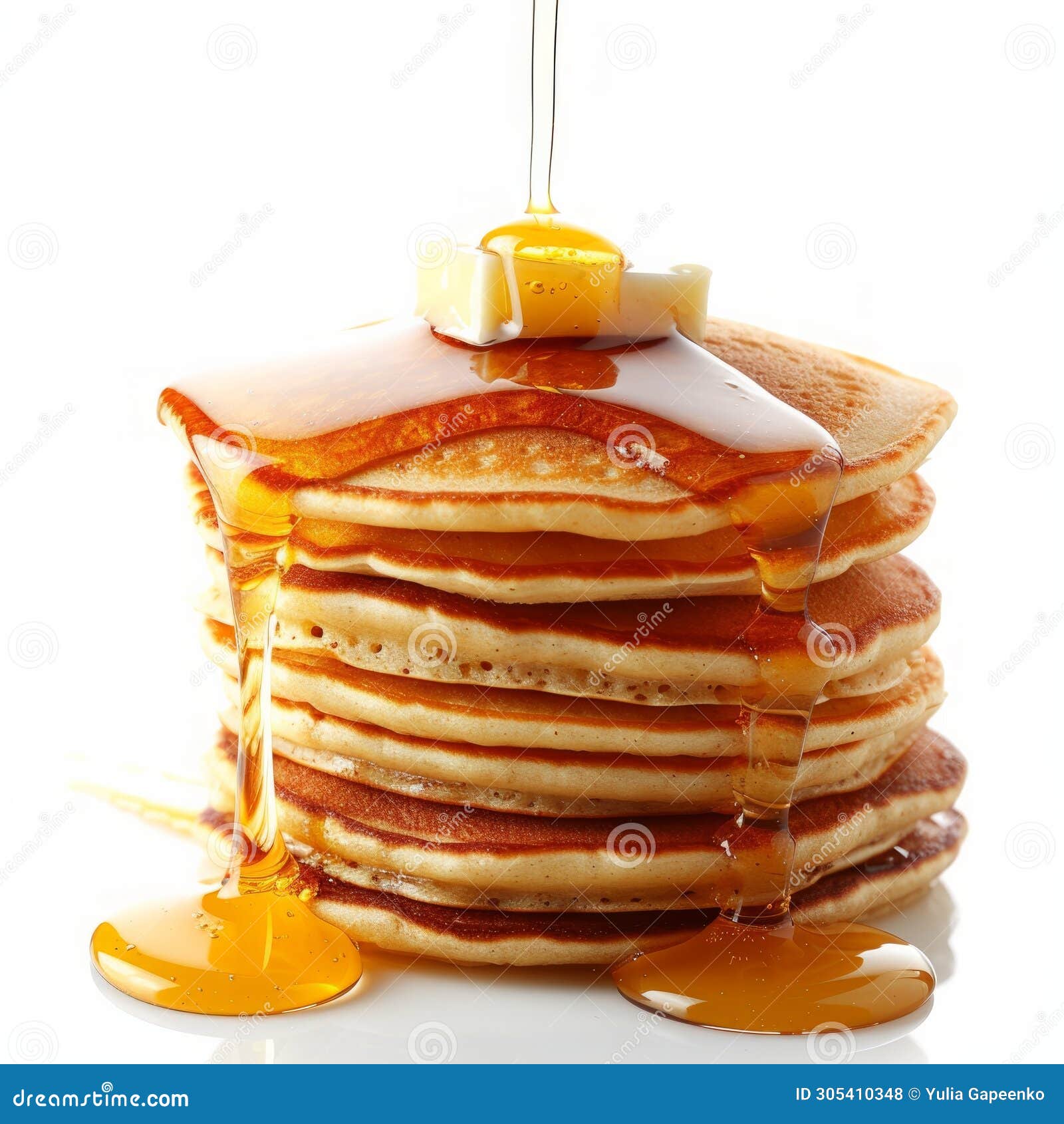 Tall Stack of Thick Pancakes with Honey Isolated Stock Photo - Image of ...