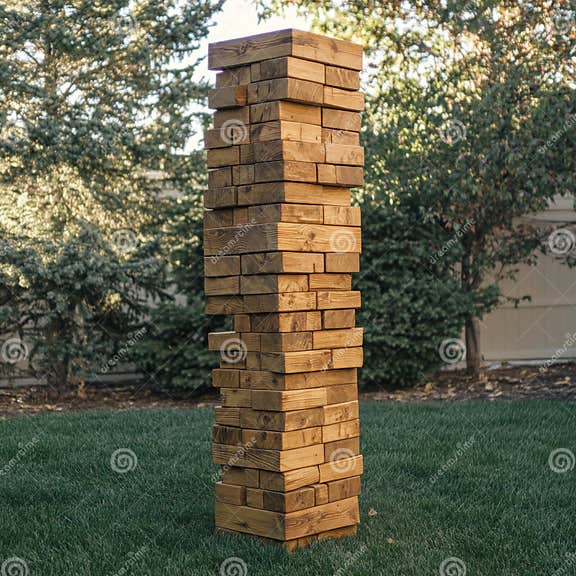 A Tall Stack of Wooden Blocks in a Grassy Yard Stock Illustration ...