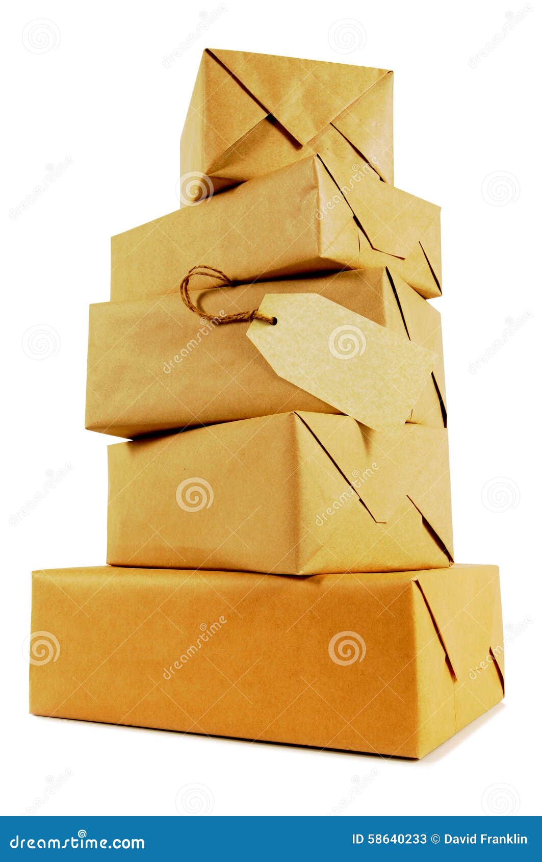 Tall Stack of Wrapped Mail Packages Isolated on White Background Stock ...