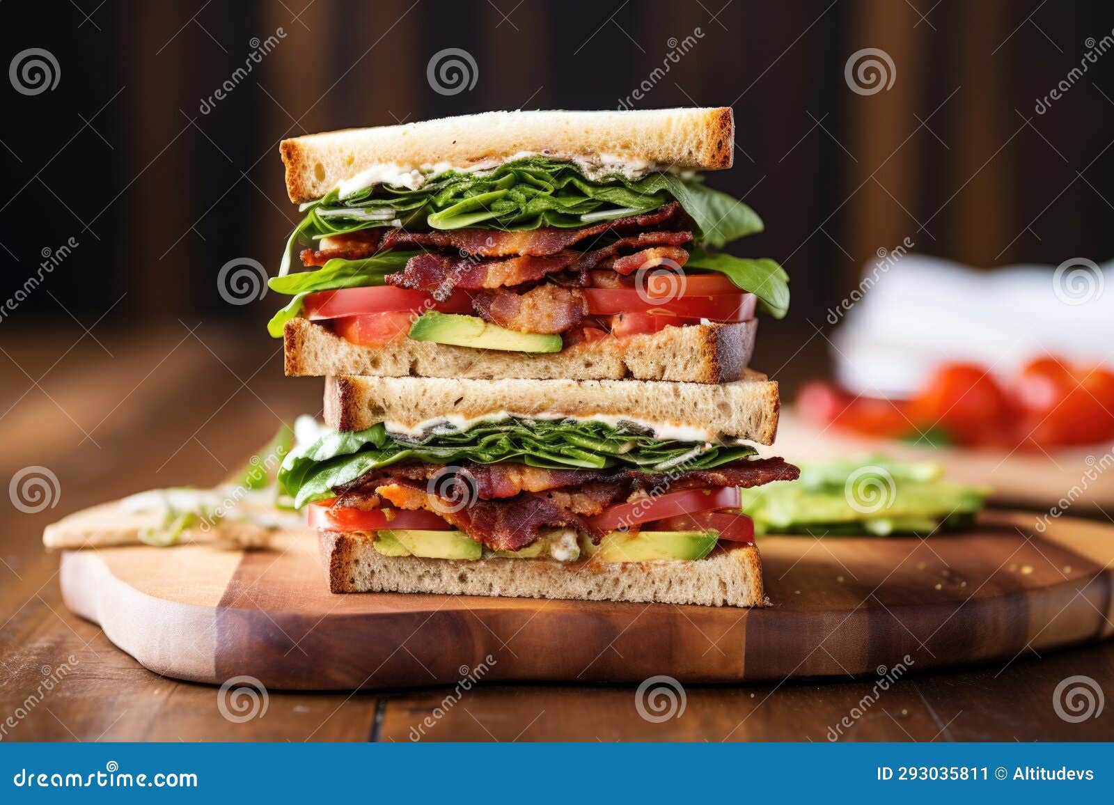 A Tall, Stacked Blt Sandwich on a Rustic Wooden Board Stock Image ...